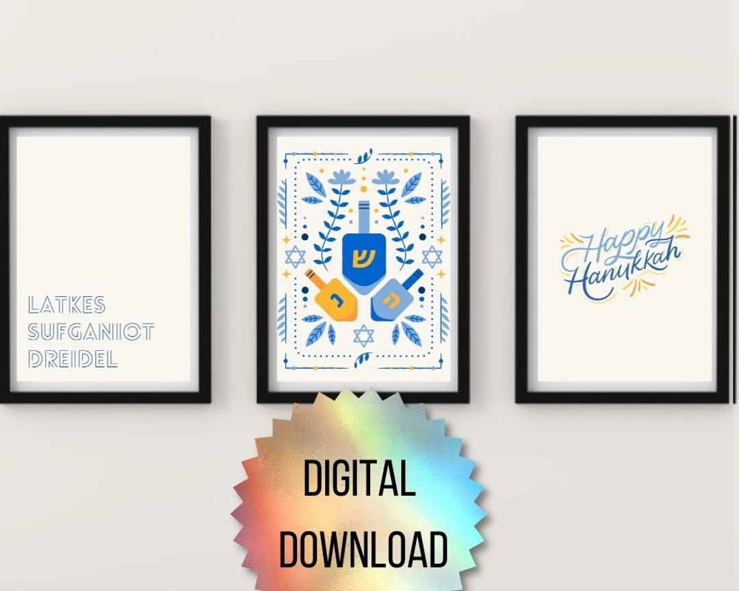 Happy Hanukkah Modern Digital Art Set, Chanukah, Jewish, Decorations ...