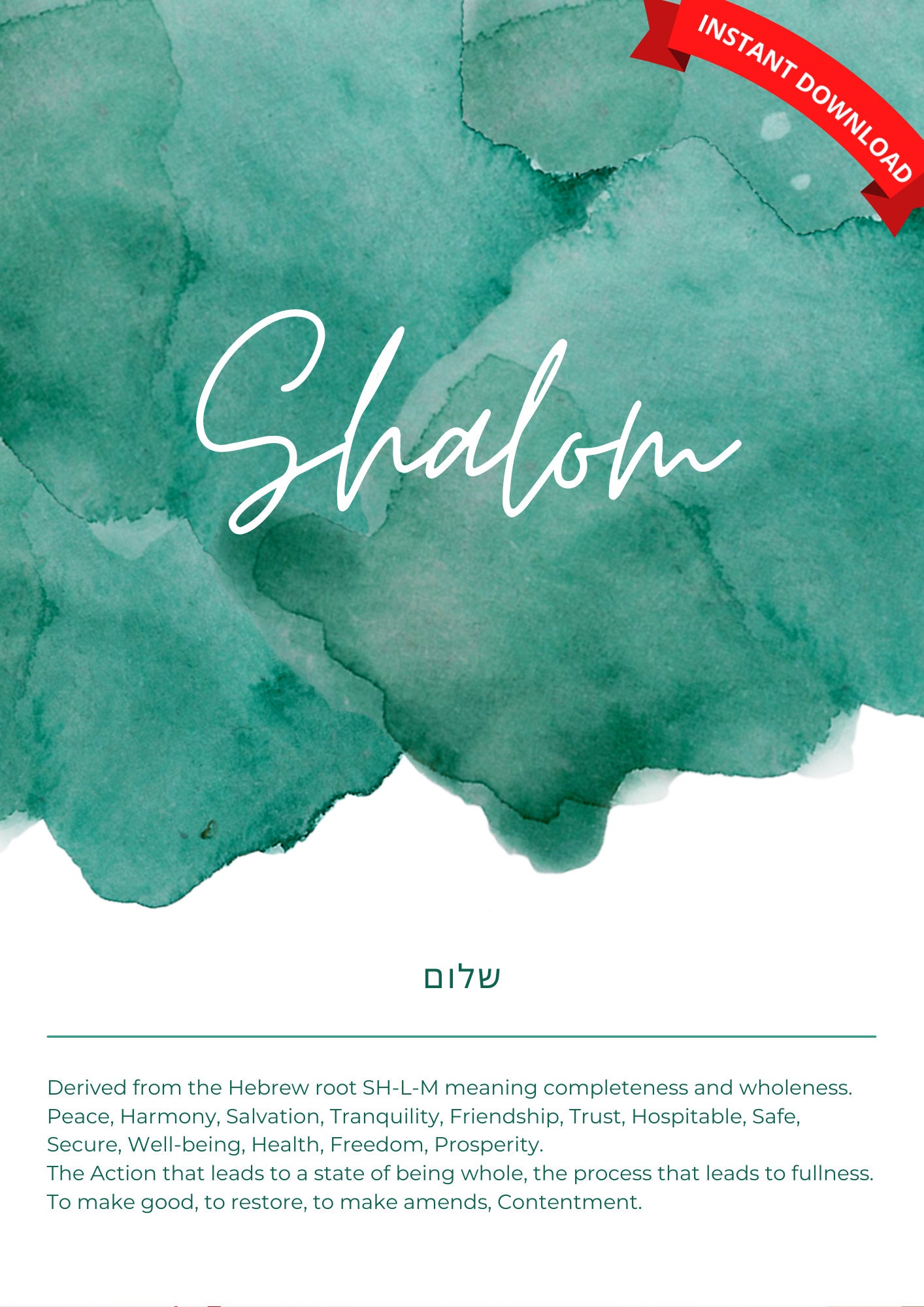 Shalom Printable: Beautiful Hebrew Phrase for Peace | Turquoise Digital ...