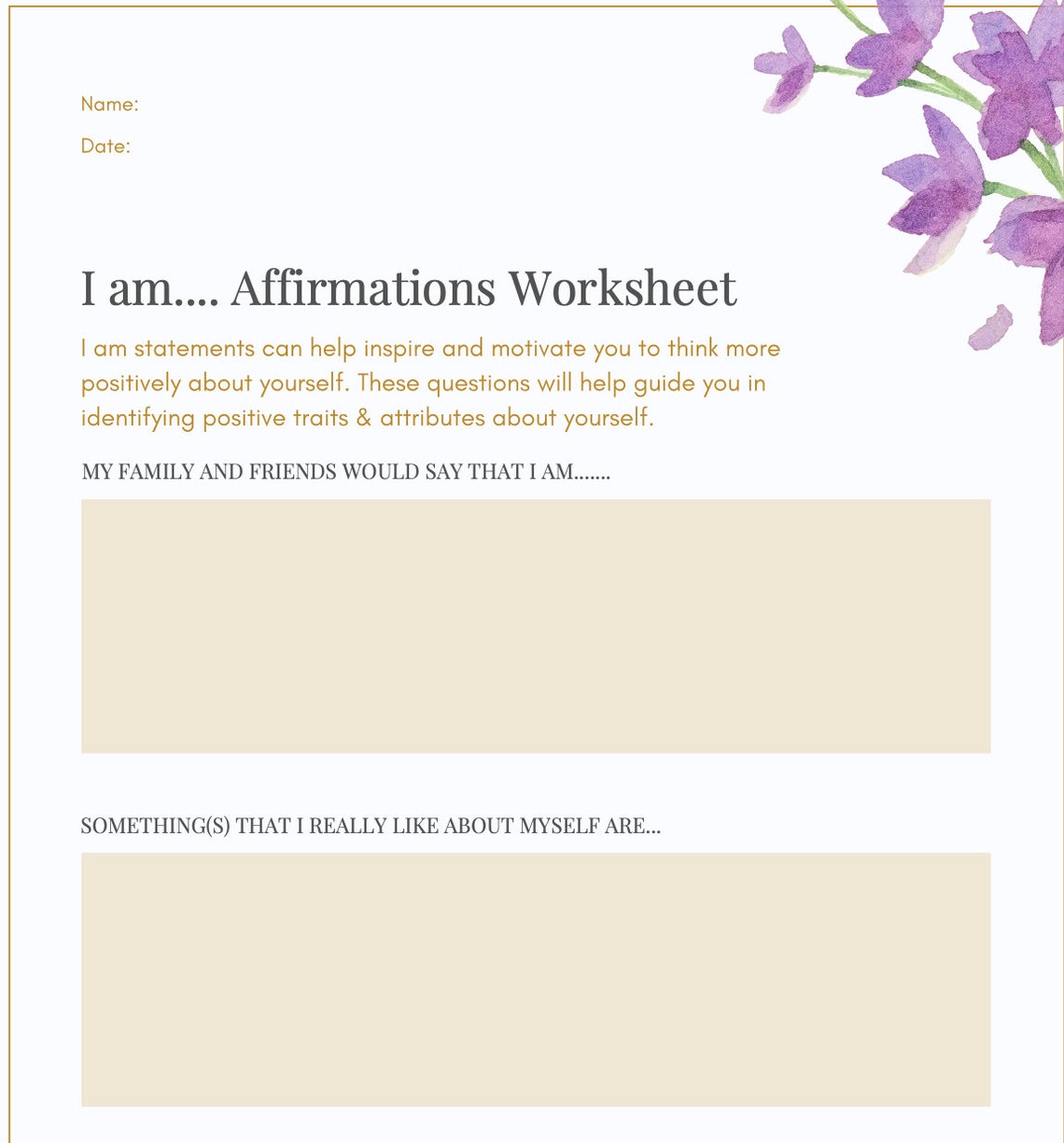 Positive Personality Affirmation Worksheets - Etsy