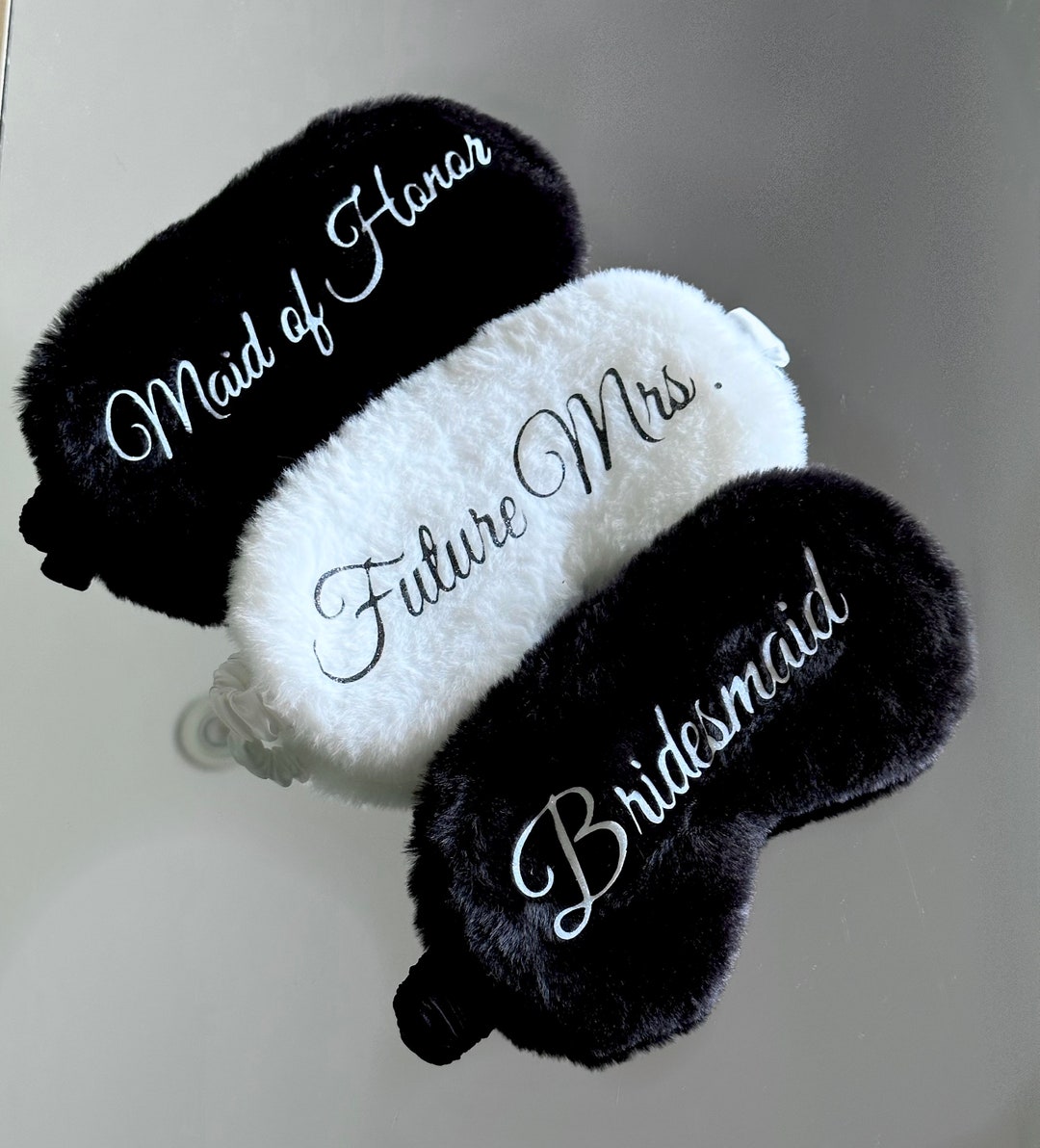 Bridesmaid Fuzzy Eye Mask Maid of Honor Gift Sleep Mask Matching Sleep ...
