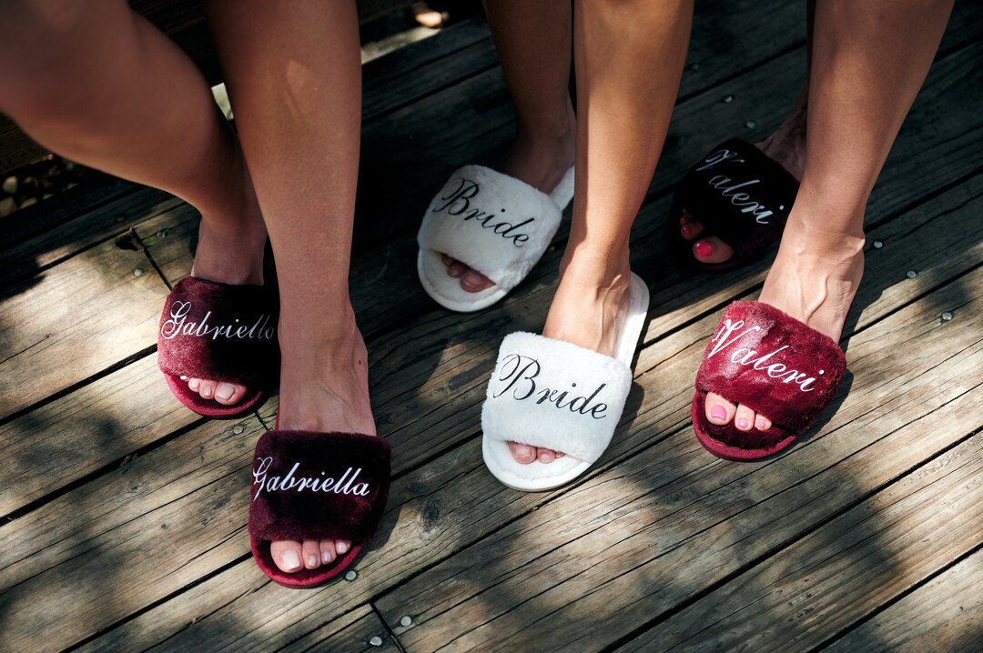 Matching Fluffy Slippers for Bride and Bridesmaids Personalized Gift ...