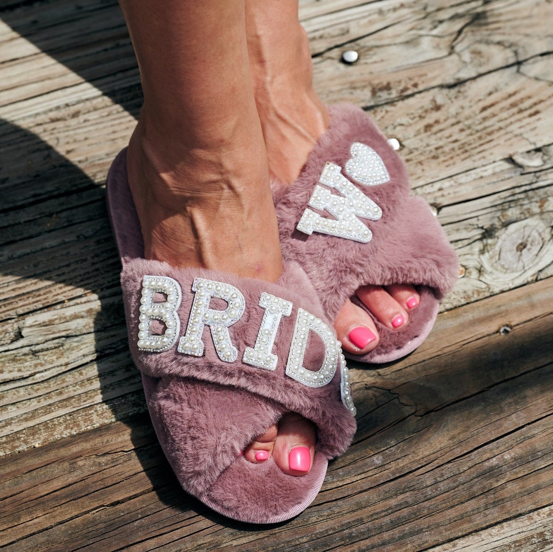 Bridal Fluffy Slippers Wifey Slippers Wedding Day Slippers Bridesmaids ...