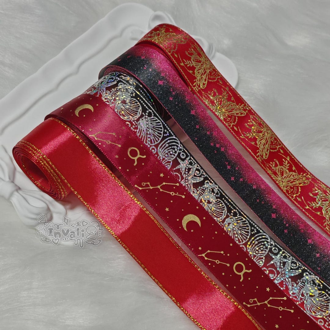 Red / Black Ribbon | Silver Gold Stamped, Holographic, Sea Themed Clam ...
