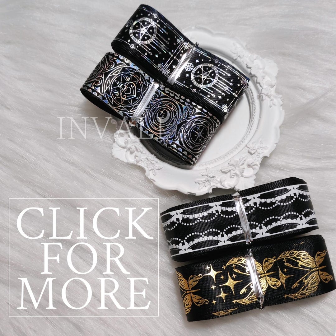 Black Ribbon | Gold Silver Stamped Ribbon | Clock, Silver Strip Stamped ...