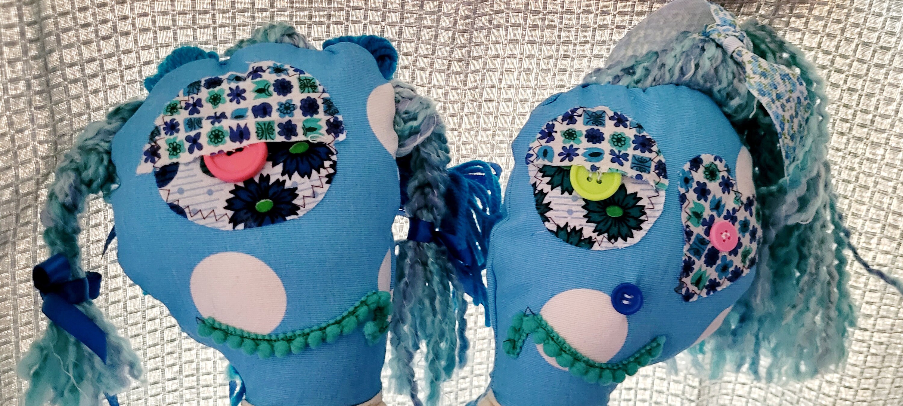 Siamese Twins Voodoo Dammit Dolls. Cyclops. Blue / White Poka Dot ...