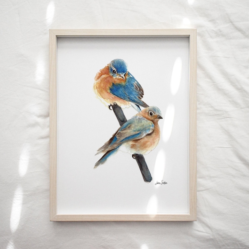 Blue Bird Couple Print - Etsy