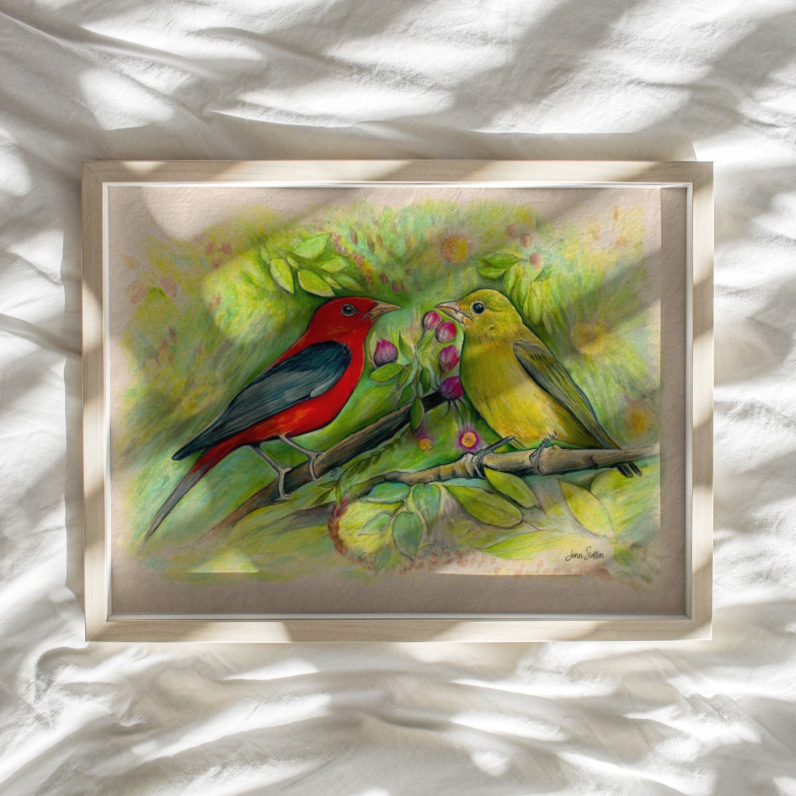 Scarlet Tanagers Couple Painting Art Print Scarlet Tanagers - Etsy