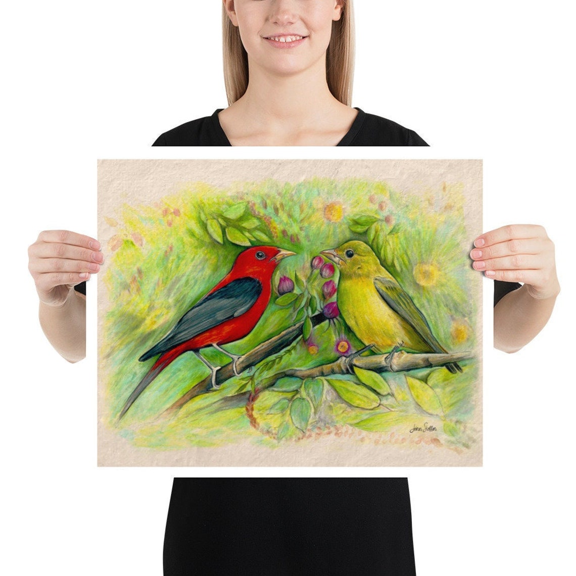Scarlet Tanagers Couple Painting Art Print Scarlet Tanagers - Etsy
