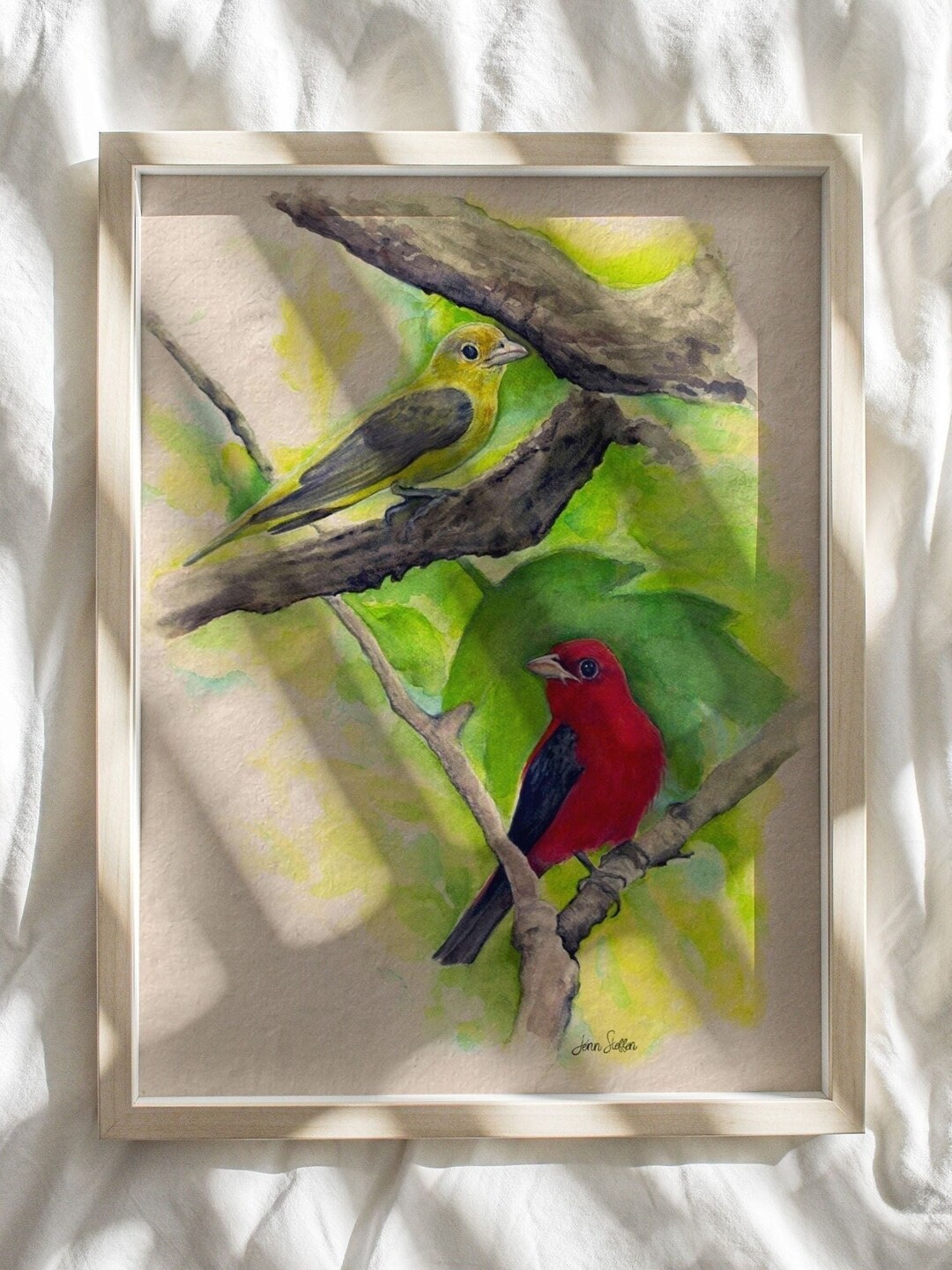 Scarlet Tanager Couple Art Print: Colorful Songbird Watercolor Painting ...