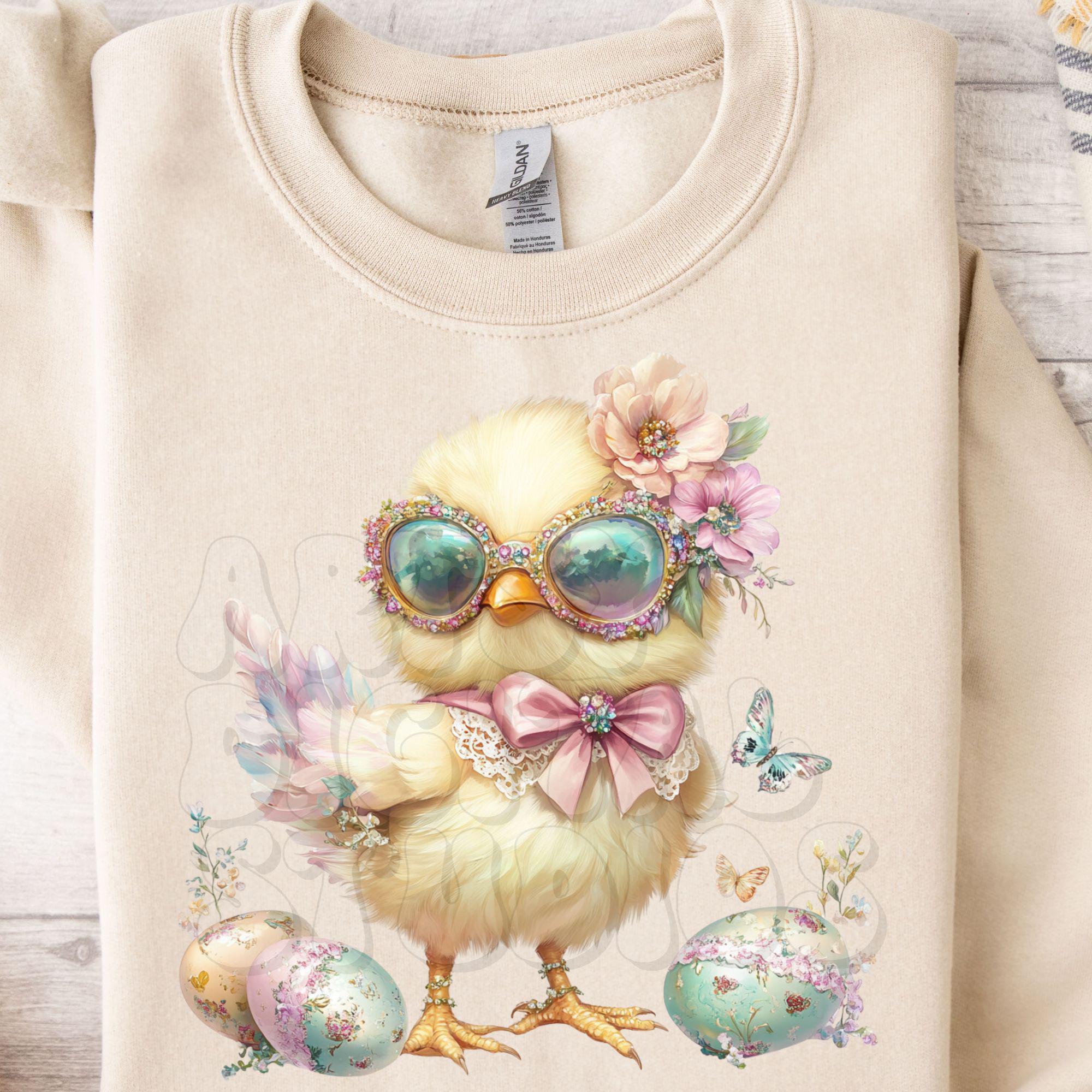 Watercolor Easter Chick PNG: Sunglasses, Glitter Butterfly (sublimation ...