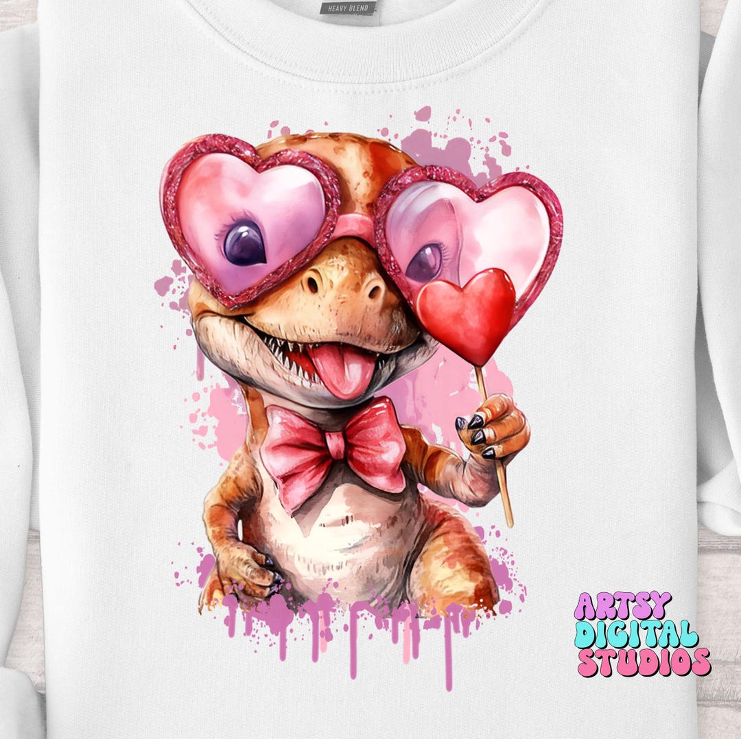 Valentine's Day Dinosaur PNG: Girl's Heart Lollipop Design (digital ...