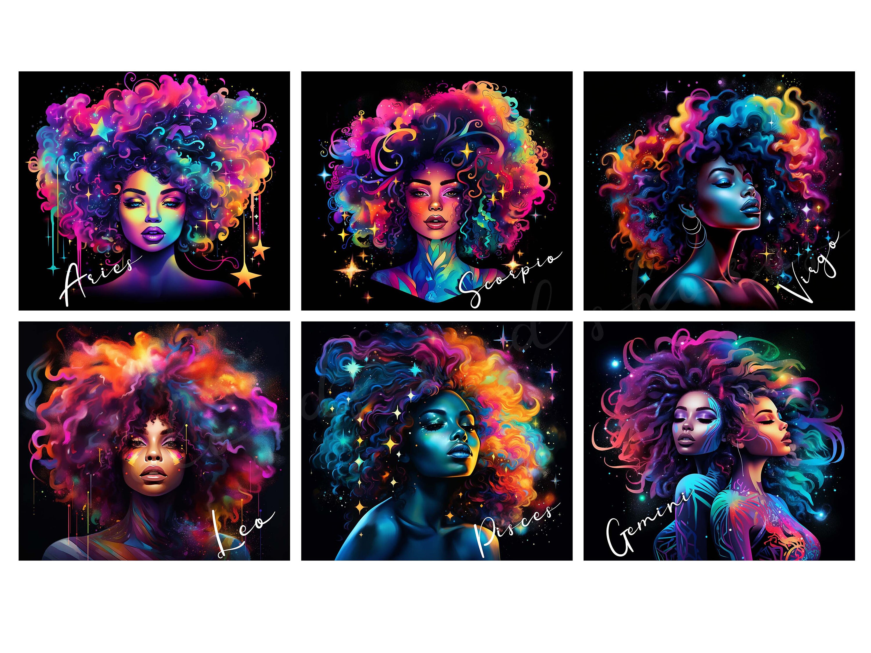 Zodiac Afro Women Tumbler Sublimation Design: Star Sign Galaxy (digital ...