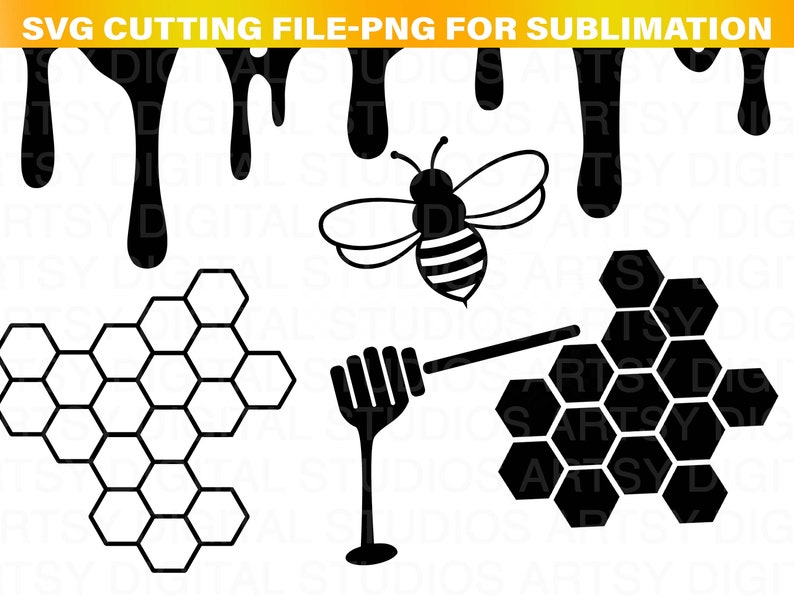 Honeycomb & Honey Bee SVG Bundle: Drip Patterns, Cricut Cut File ...