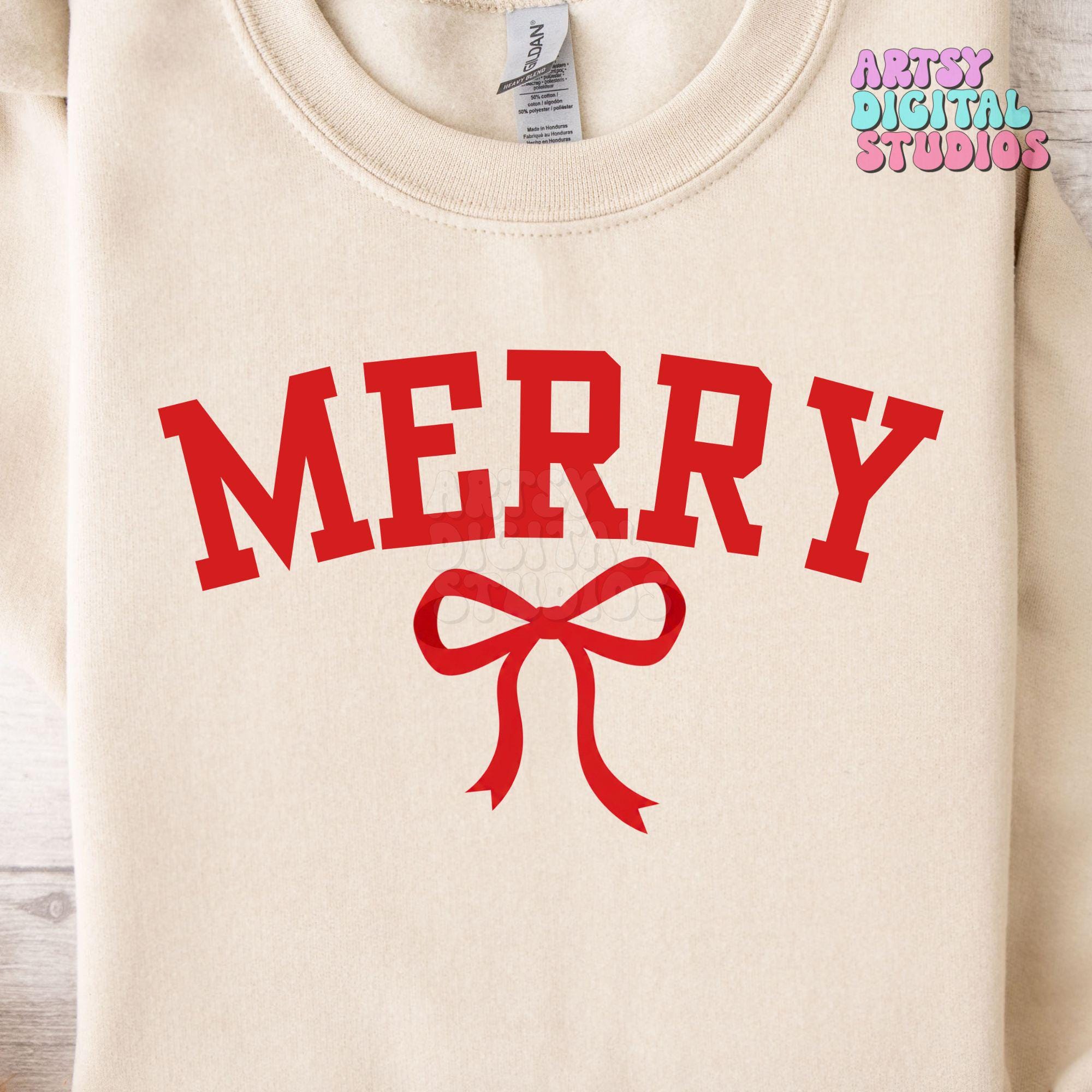 Merry SVG With Bow – Bold Varsity Christmas Design for Cricut ...