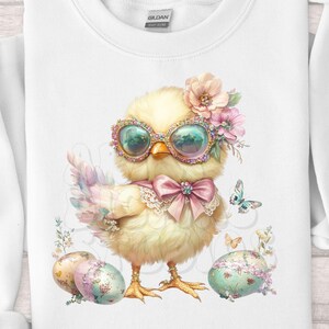 Watercolor Easter Chick PNG: Sunglasses, Glitter Butterfly (sublimation ...