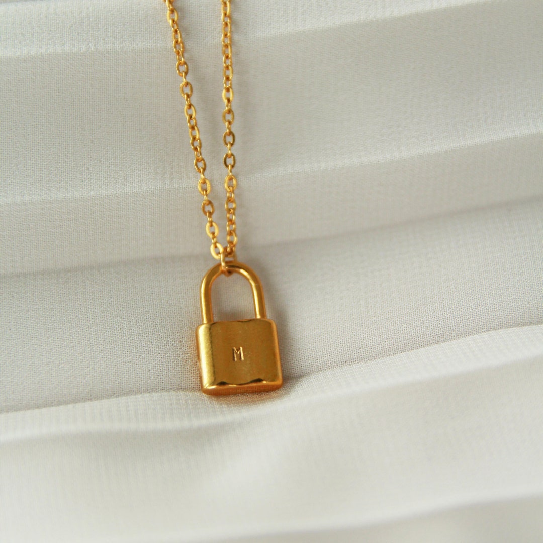 Lock Initial Pendant Necklace | Custom Padlock Necklace Initial ...