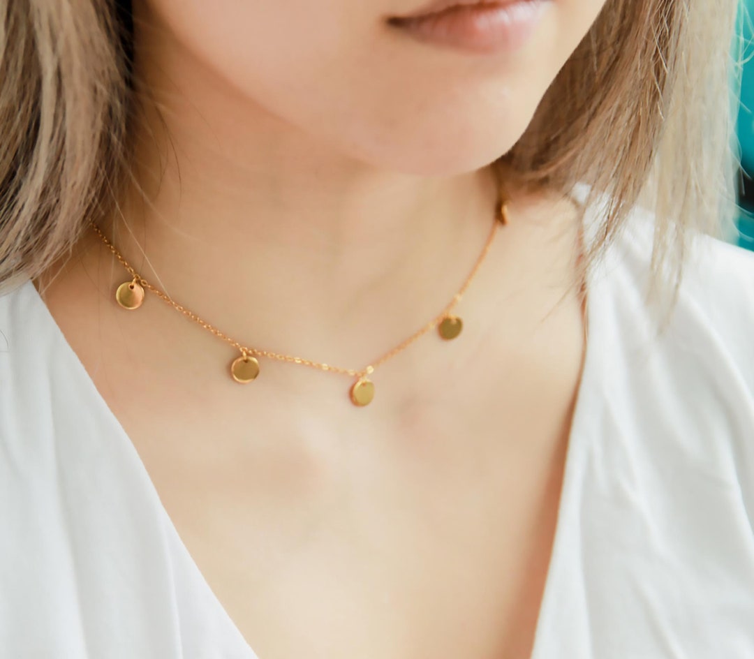 Gold Mini Disc Choker Necklace Minimalistic Dainty Elegant Simple Small ...