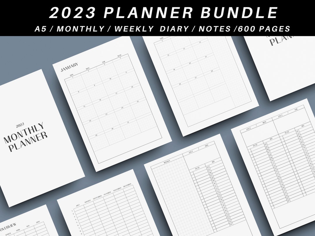 2023 Planner Inserts Printable: 2023 Diary and Calendar Monthly Planner ...