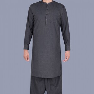 Pakistani Style Mens Handmade Charcoal Plain Shalwar Kameez New ...