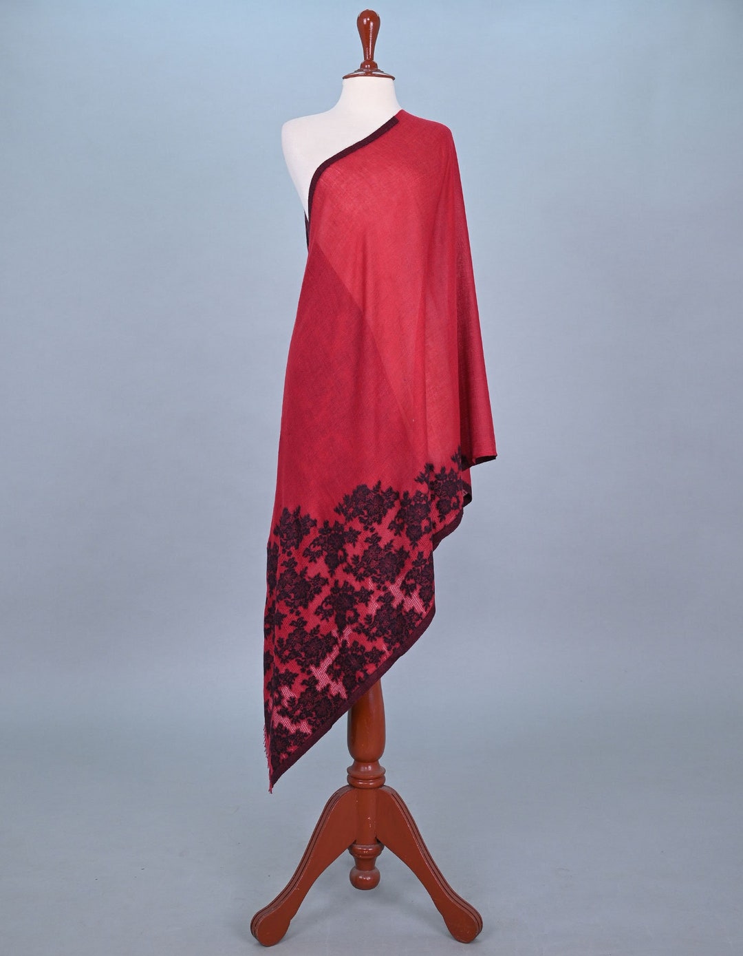 Women Maroon With Black Self Embroidered Shawl Shawls and Wraps Wedding ...