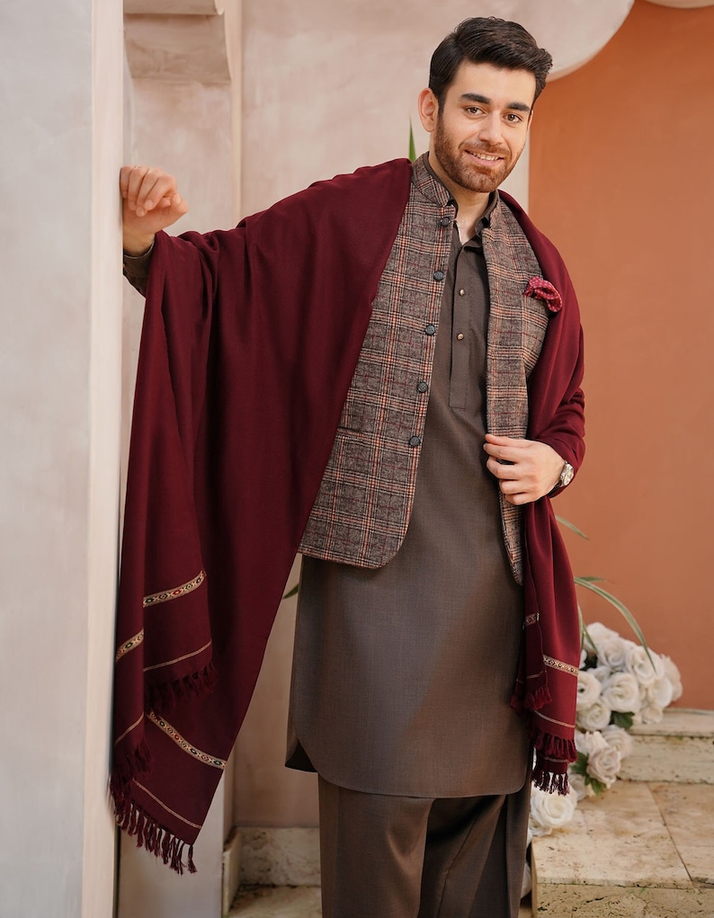 Premium Quality Pakistani/afghan Patoo Handmade Mens Wool Blend Maroon ...