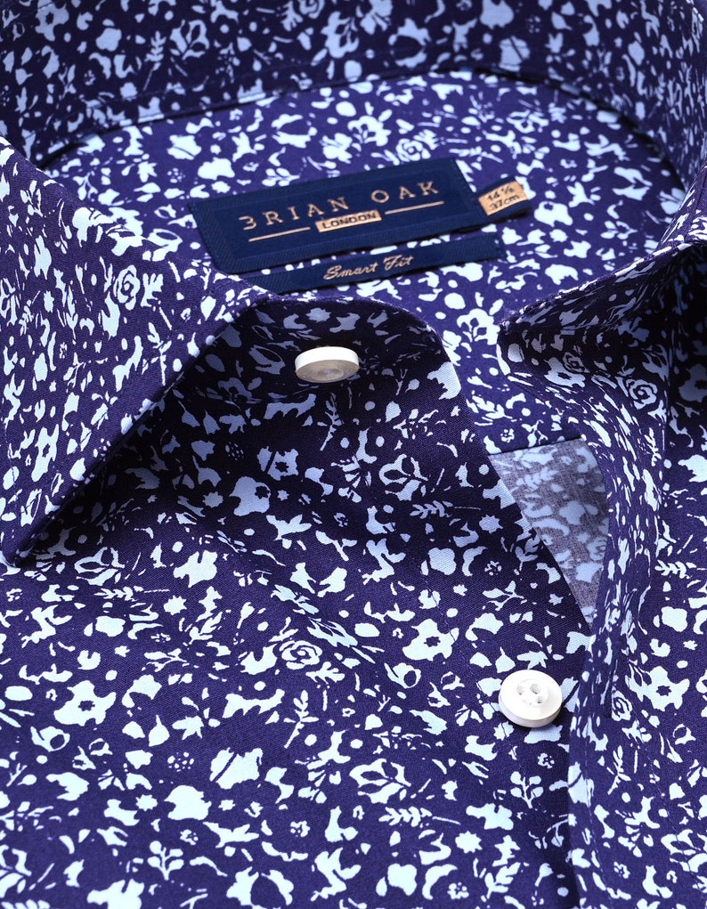 Cobalt Blue Floral Pattern Shirt - Etsy