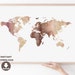 Neutral Earth Tone World Map Printable Home Decor, Beige Modern World ...