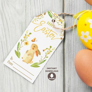 3 Printable Easter Gift Tags With Cute Easter Bunny, Easter Eggs and ...