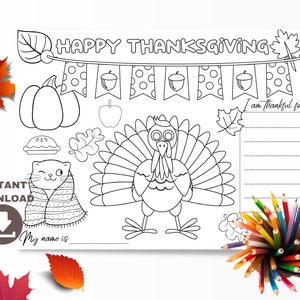 Printable Thanksgiving Placemat for Kids. Kids Coloring Placemat for ...