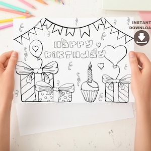 Printable Coloring Birthday Card. Instant Download Birthday Coloring ...