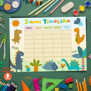 Dinosaur School Timetable Instant Download. Printable Back to School ...