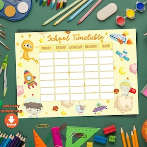 Space Theme School Timetable Instant Download. Printable Back to School ...