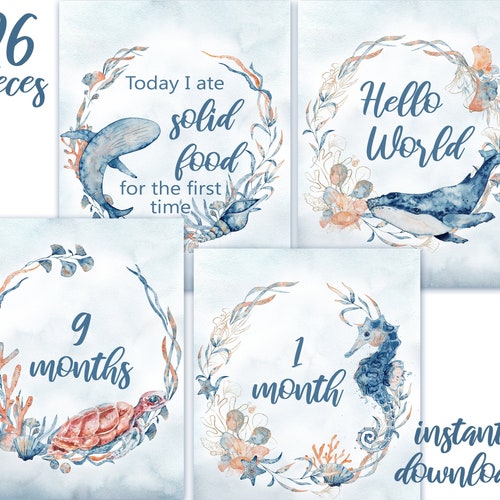 Sea Life Baby Milestone Cards Instant Download. Printable | Etsy
