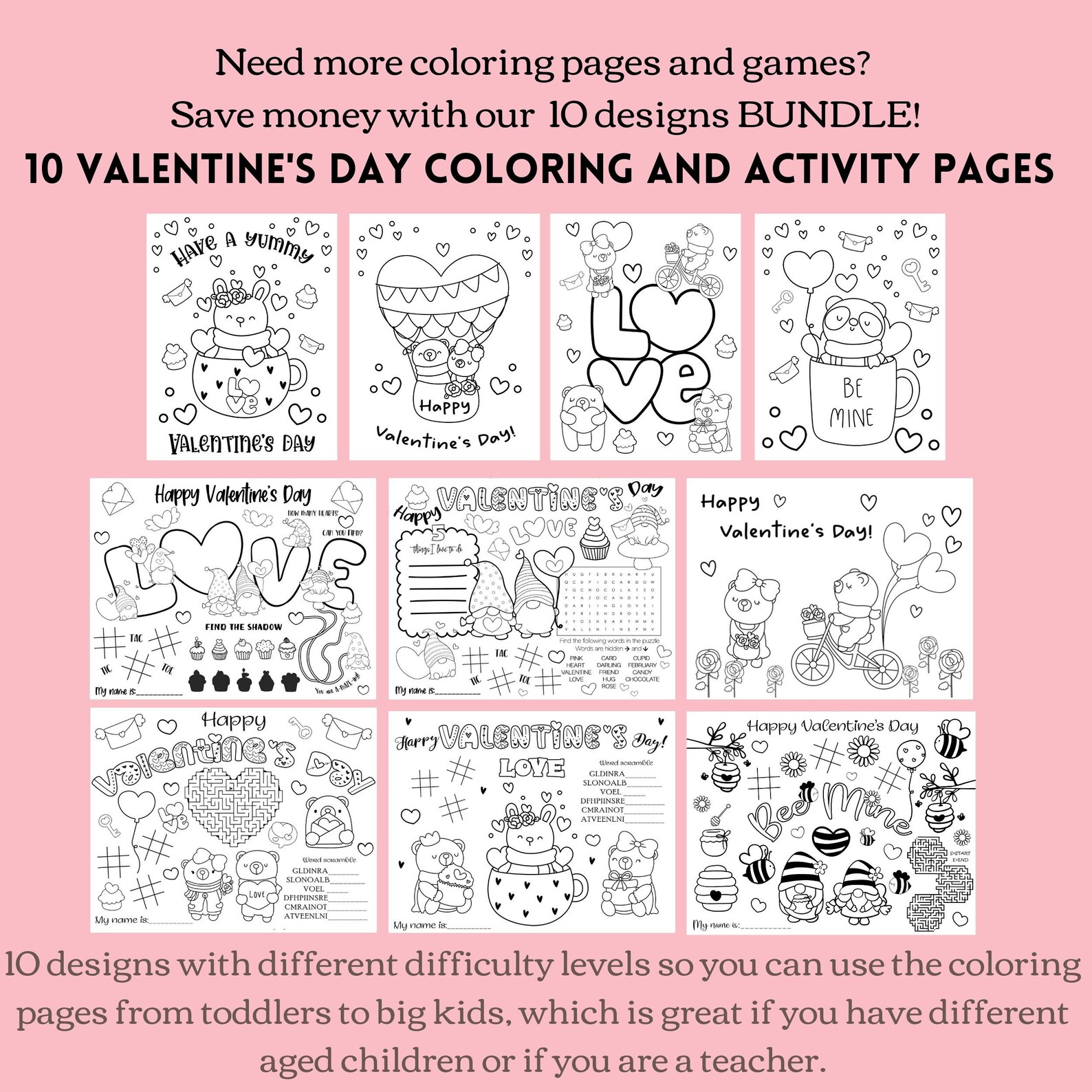 10 Valentine's Day Coloring and Activity Pages Mega - Etsy