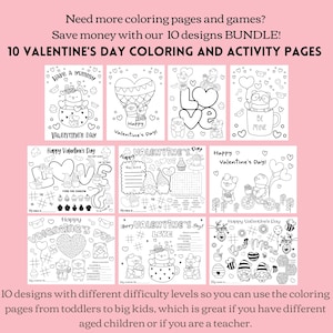 10 Valentine's Day Coloring and Activity Pages Mega Bundle. Kids ...