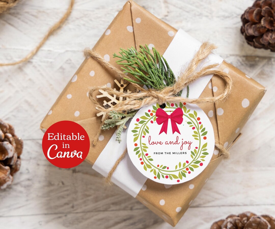 Editable Christmas Gift Tags Template, Printable Holiday Labels (canva ...
