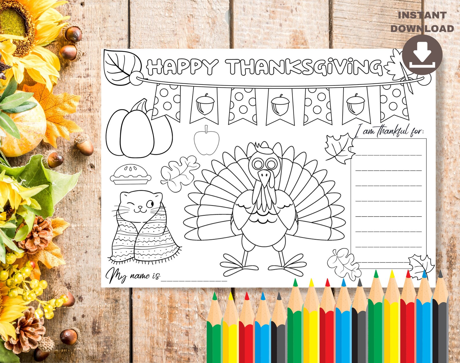 Printable Thanksgiving Placemat for Kids. Kids Coloring - Etsy