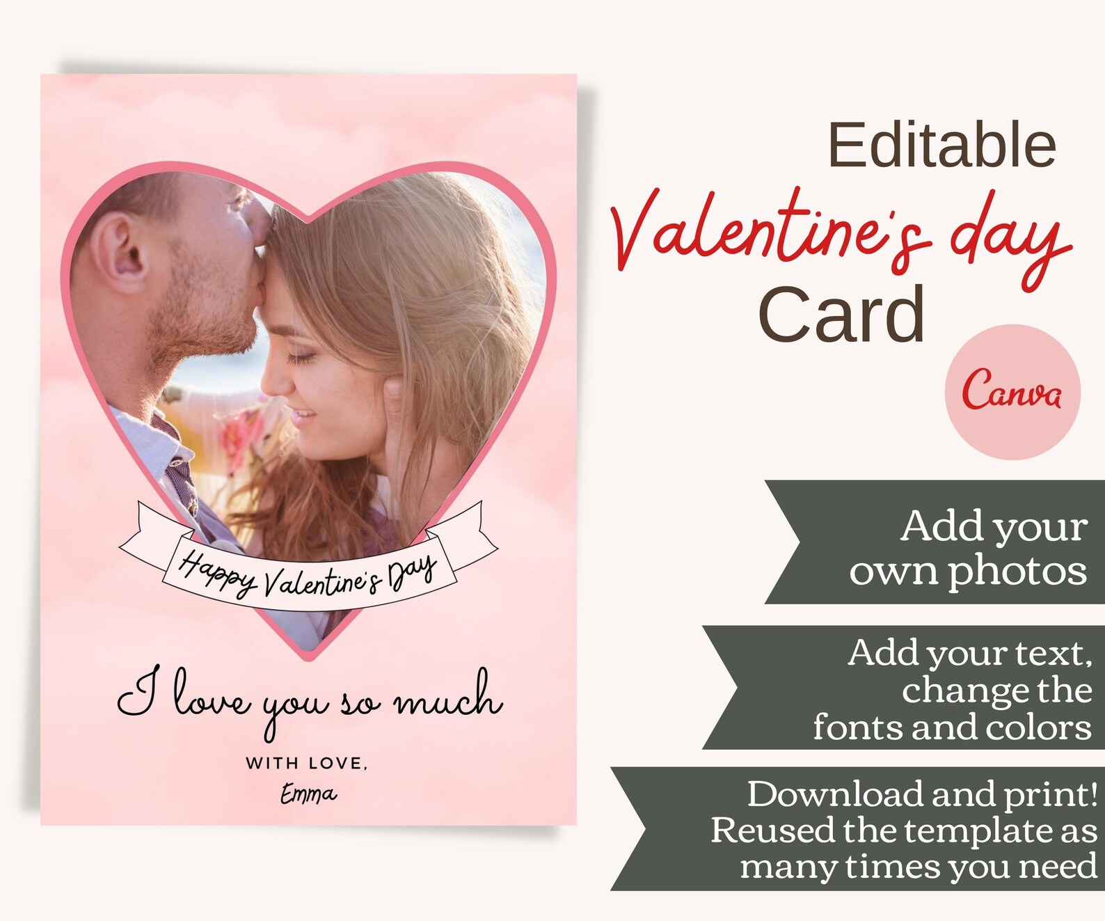 Editable Valentine Card Template. Printable Valentines Day | Etsy