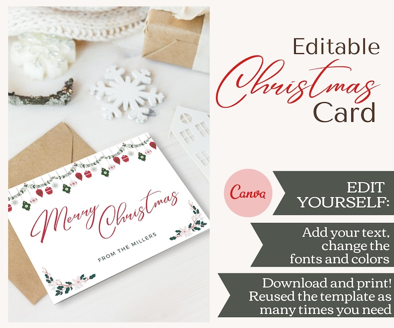 Editable Canva Christmas Card Template. Merry Christmas | Etsy