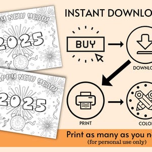Printable Happy New Year 2025 Coloring Card for Kids. New Years Eve ...