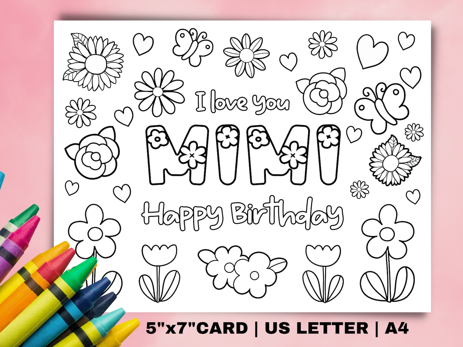 Printable Birthday Card for Mimi: Kids Coloring DIY Gift (digital ...