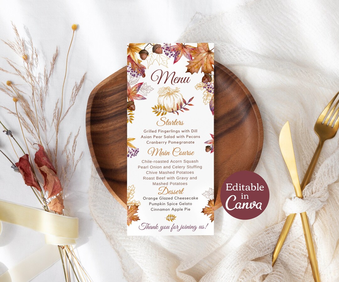 Editable Thanksgiving Menu Template. Friendsgiving Dinner Menu Canva ...