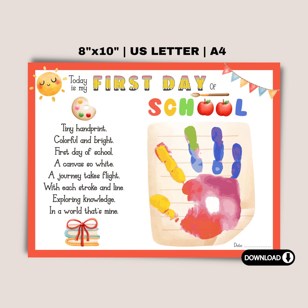 My First Day of School Handprint Craft. 1st Day of School Craft Instant ...