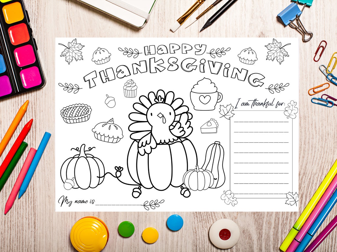 Printable Thanksgiving Coloring Placemat for Kids. Turkey - Etsy