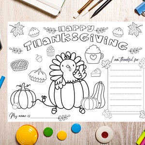 Printable Thanksgiving Coloring Placemat for Kids. Turkey Coloring ...