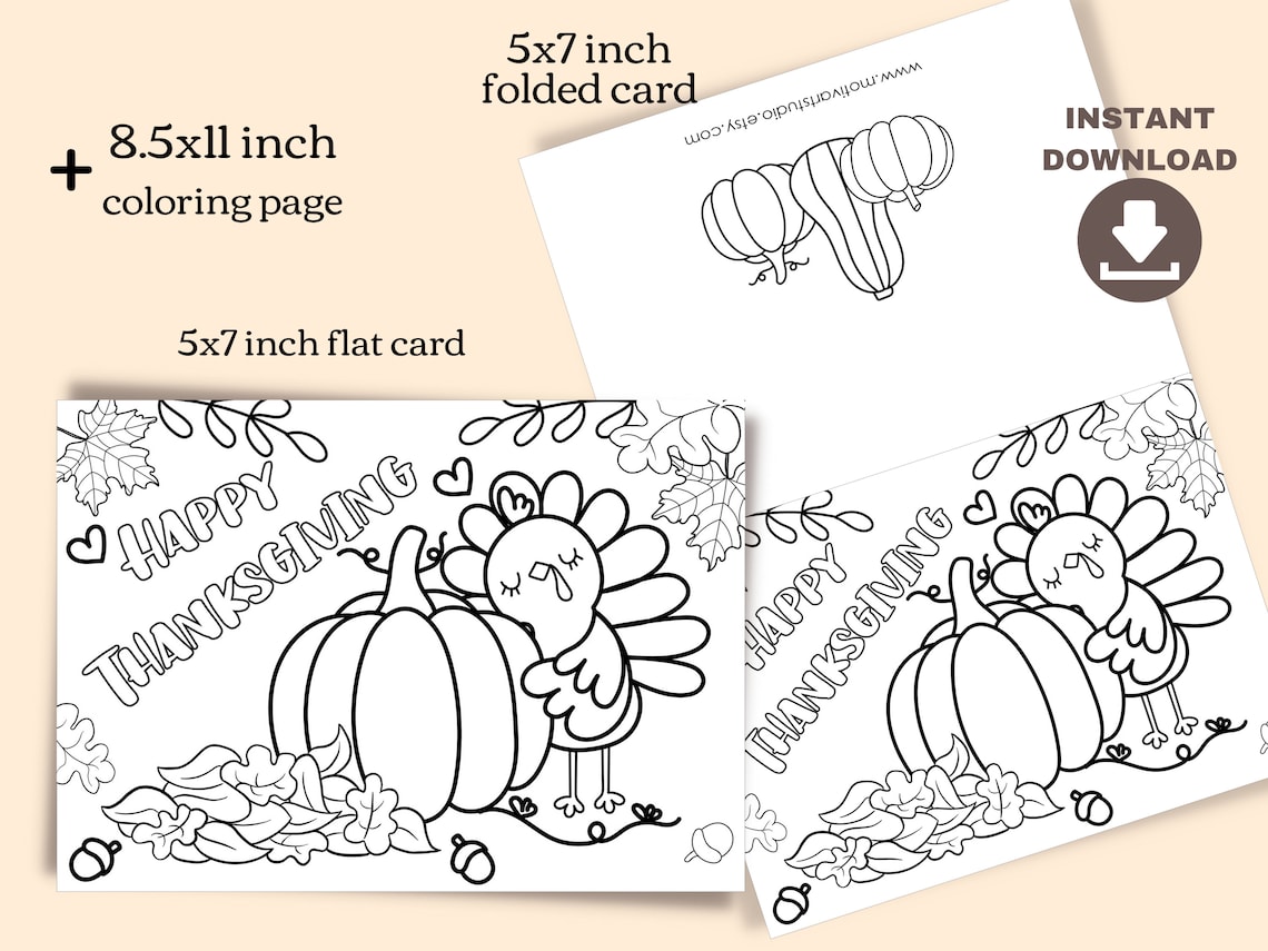 Printable Thanksgiving Turkey Coloring Card and Coloring Page - Etsy
