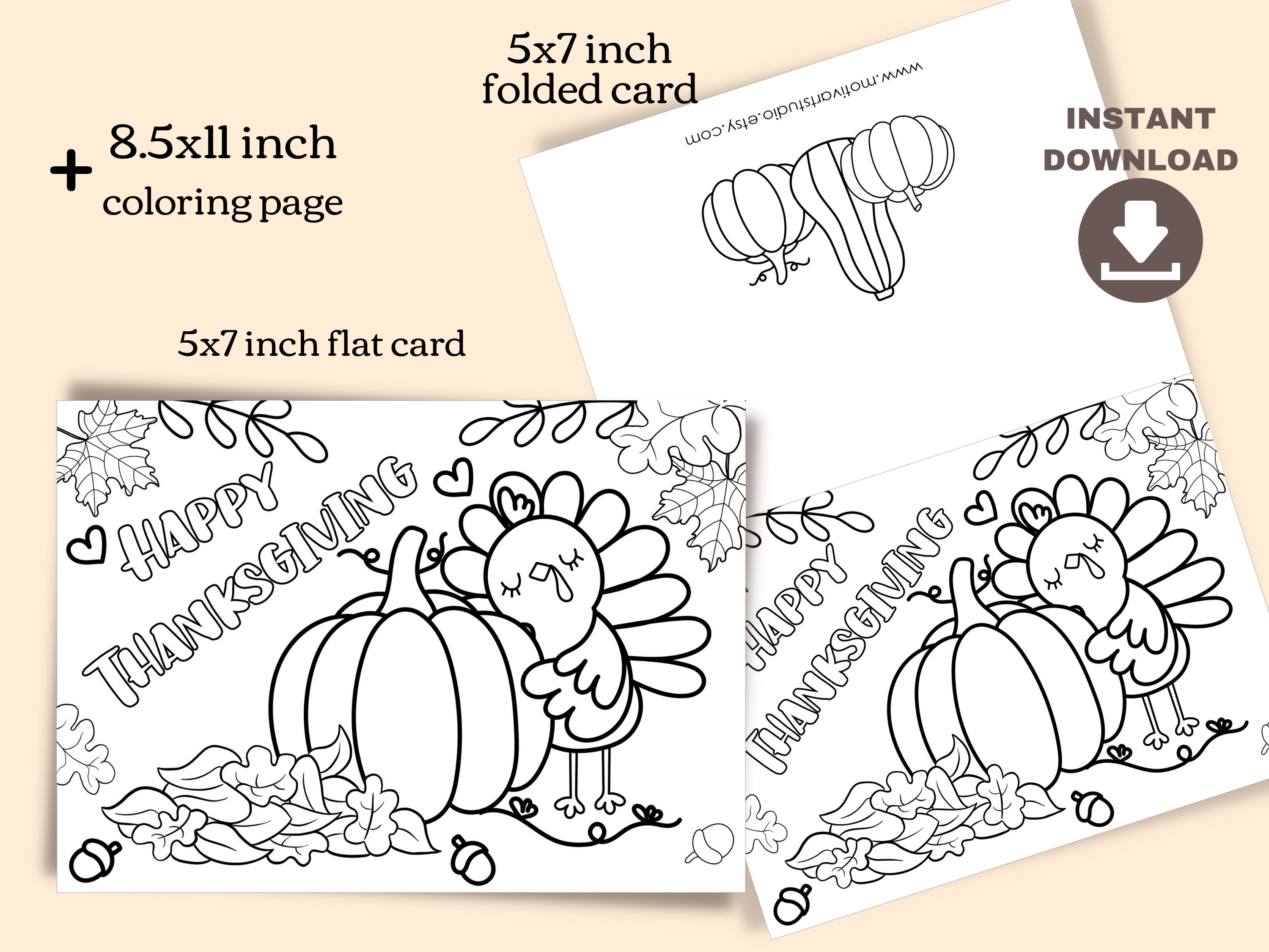 Printable Thanksgiving Turkey Coloring Card and Coloring Page - Etsy