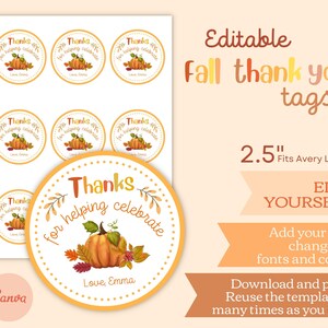 Editable Fall Birthday Party Thank You Tags Template. Printable Round ...
