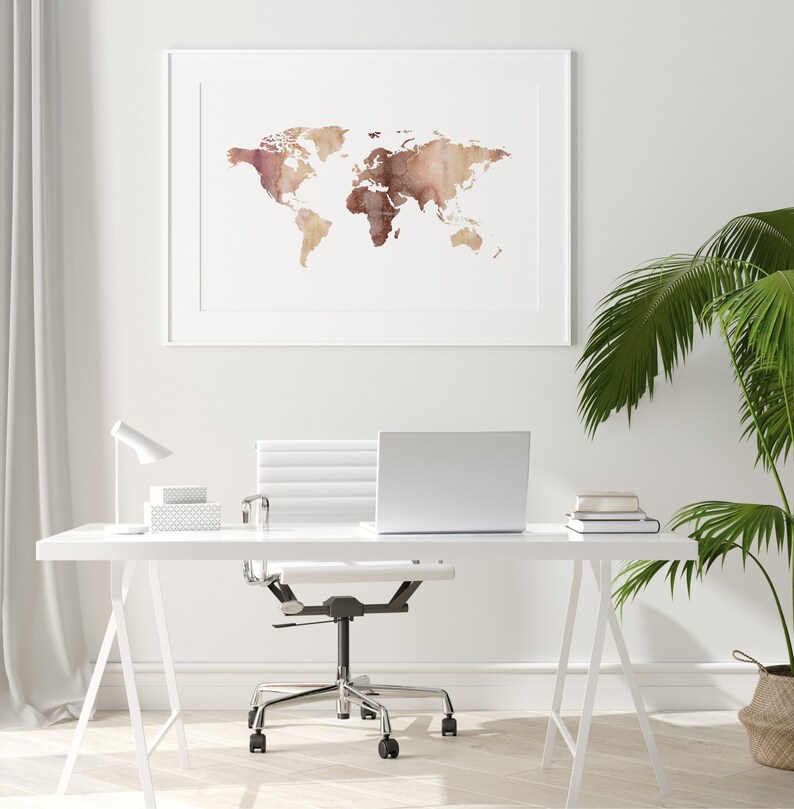 Neutral Earth Tone World Map Printable Home Decor Beige - Etsy