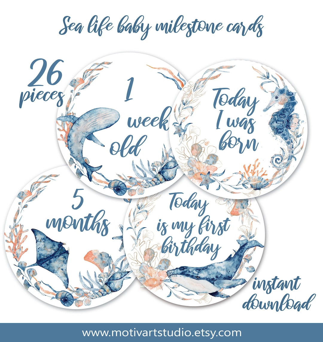 Sea Life Baby Milestone Cards Instant Download. Printable Ocean Round ...